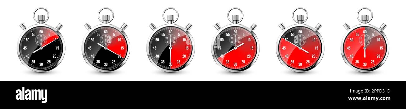 Realistic classic stopwatch. Shiny metal chronometer, time counter with ...