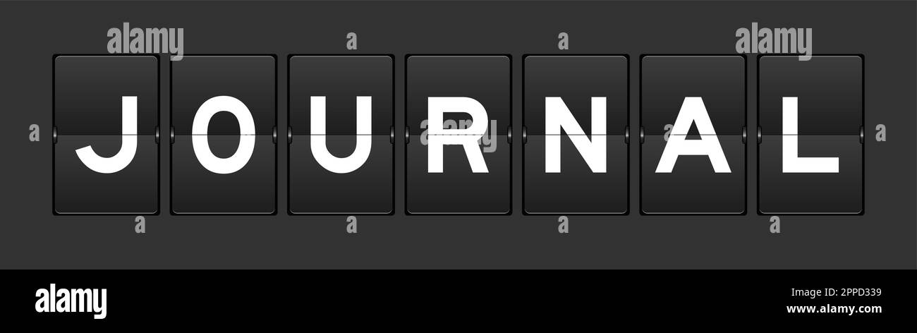 Black color analog flip board with word journal on gray background ...