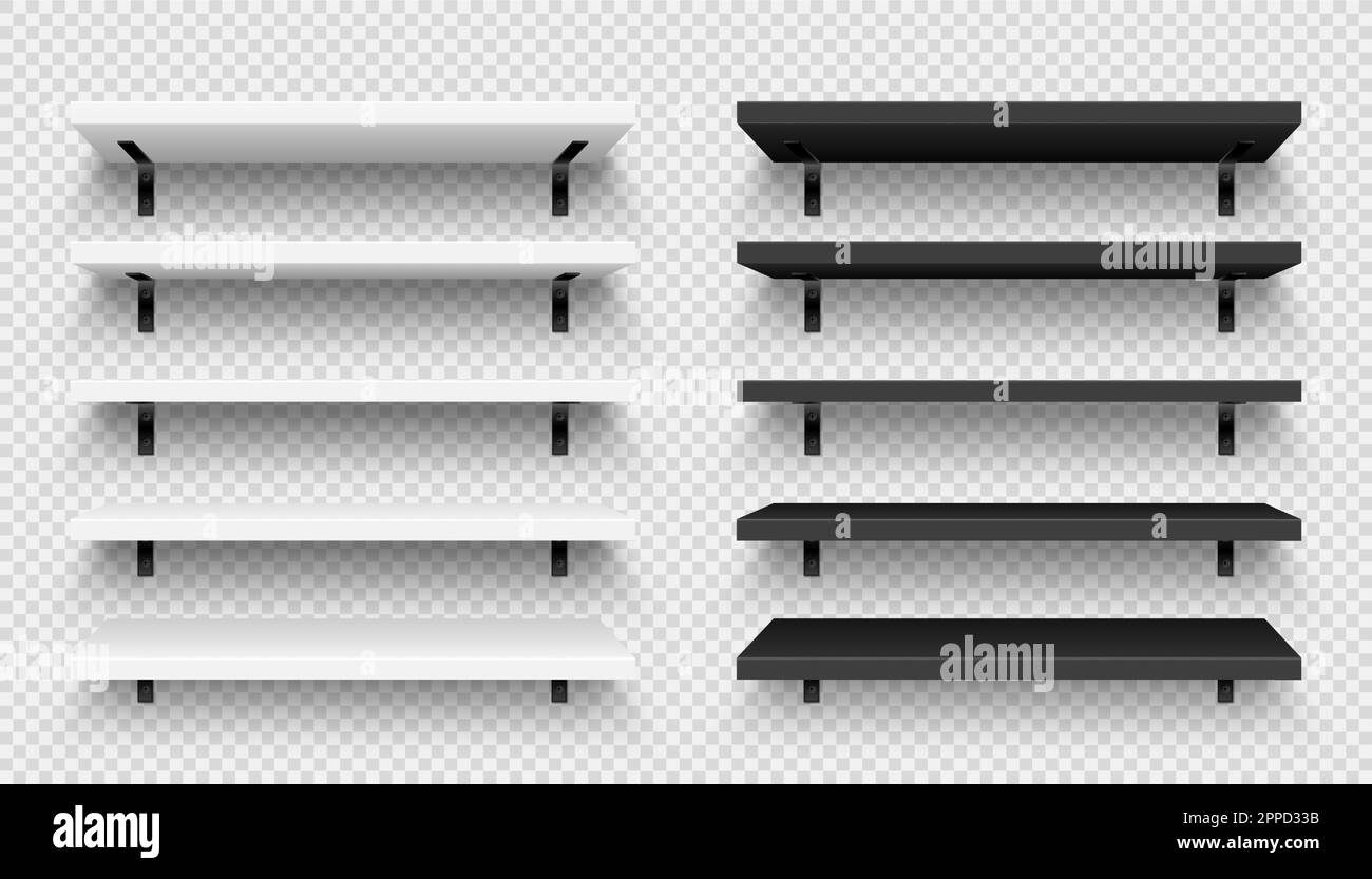 Realistic store shelves with wall mount. Empty product shelf, grocery ...