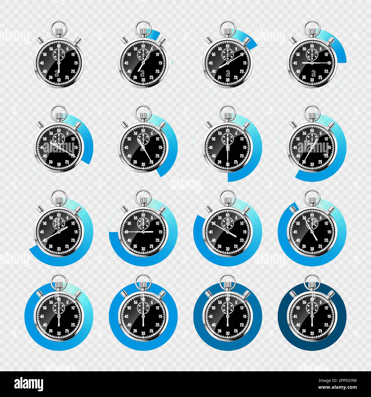 Realistic classic stopwatch. Shiny metal chronometer, black time ...