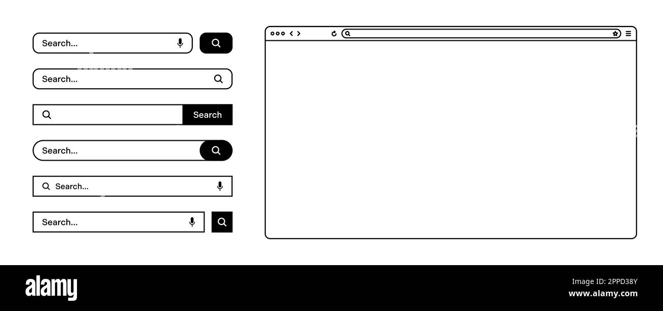 Blank web browser, internet page window with toolbar and search bar, field. Modern website in ...