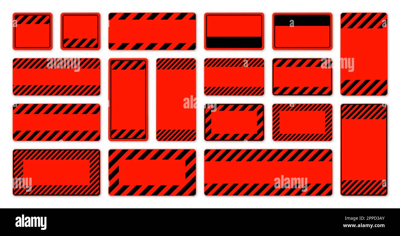Various blank red warning signs with diagonal lines. Attention, danger ...