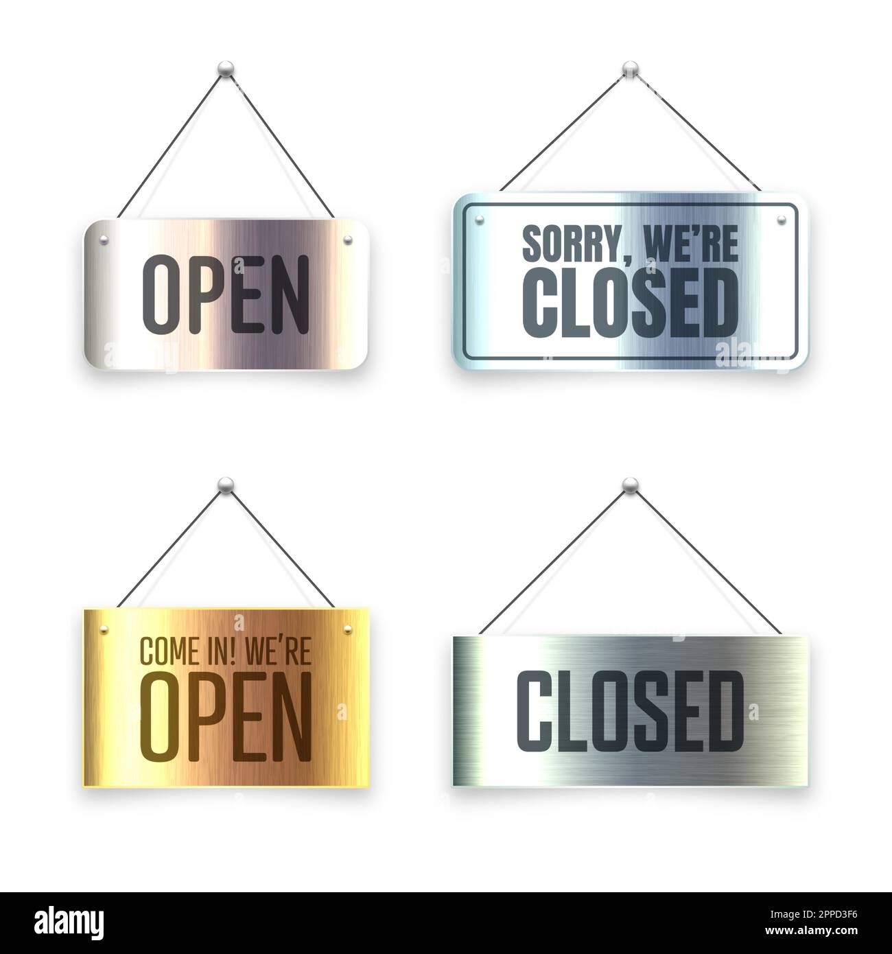 Brushed metal Open and Closed hanging signboards. Vintage door sign for ...