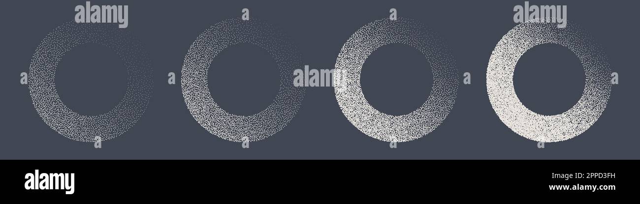 Round shaped dotted objects, stipple elements. Fading gradient ...