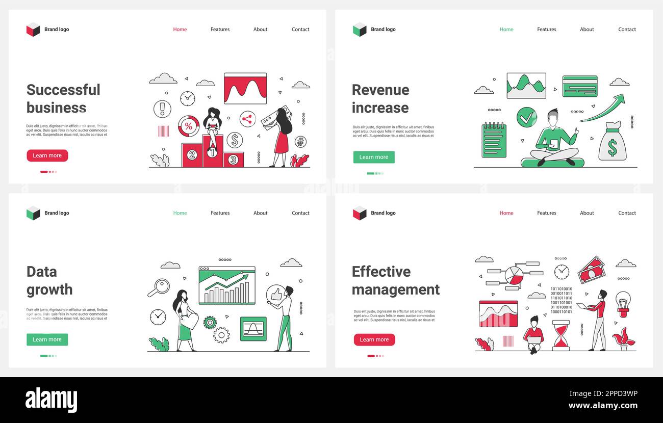 Business success, effective management and growth of indicators, increase in income set vector ...