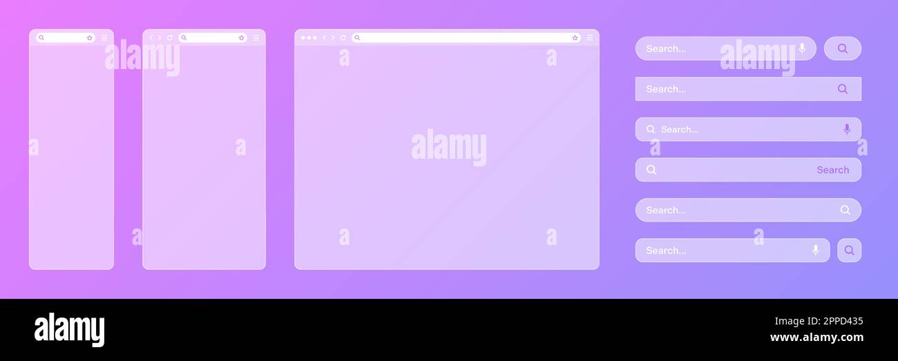 Blank transparent internet browser window with various search bar ...