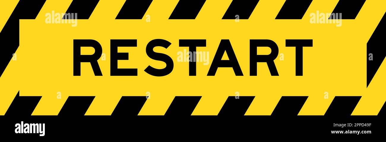 Yellow and black color with line striped label banner with word restart ...