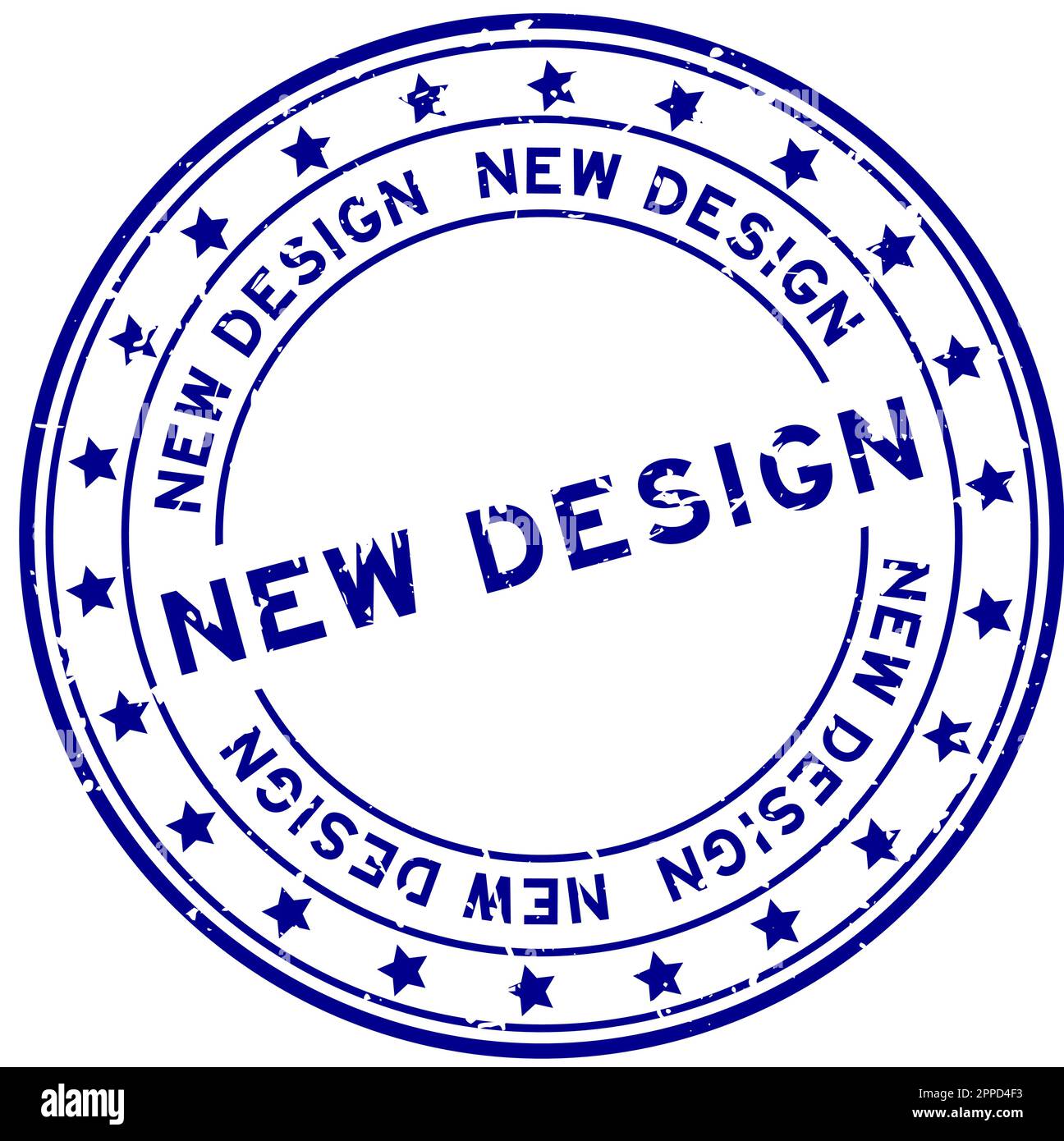 Grunge blue new design word round rubber seal stamp on white background ...