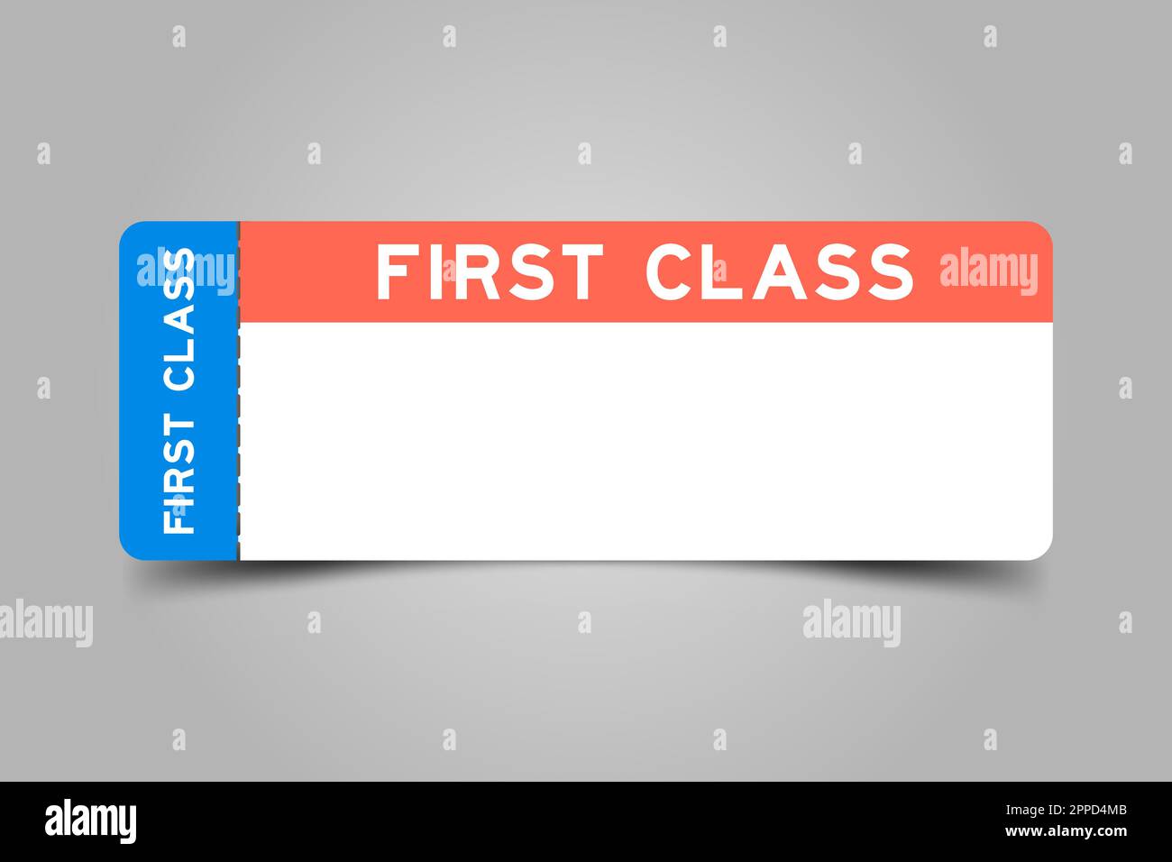 Blue and orange color ticket with word first class and white copy space ...