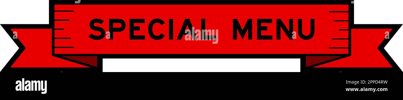 Ribbon label banner with word special menu in red color on white ...