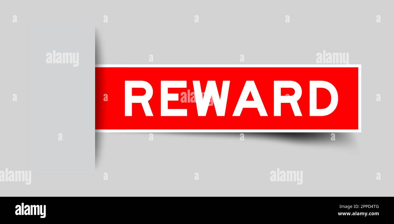 Red color square label sticker with word reward that inserted in gray ...
