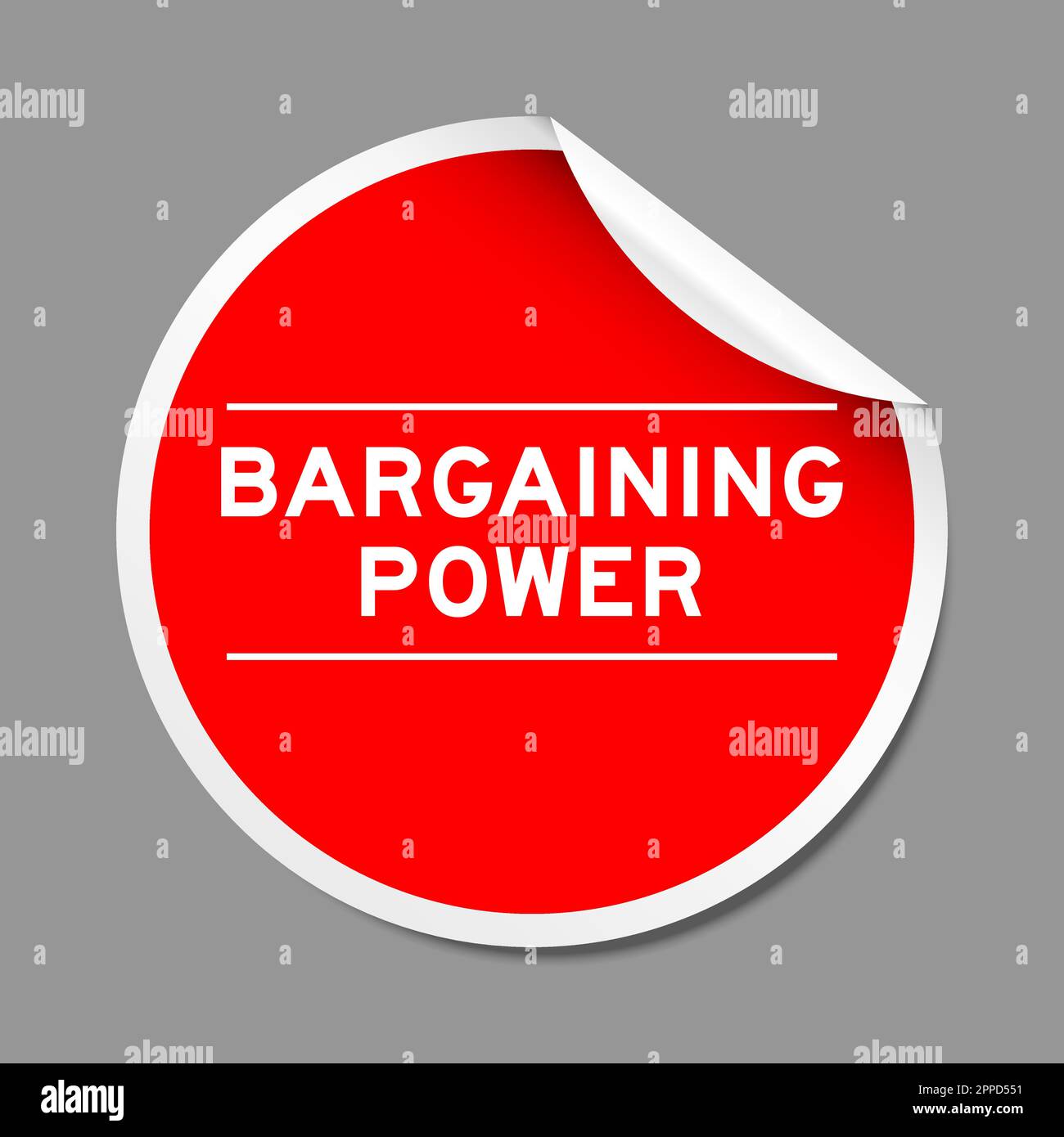 Red color peel sticker label with word bargaining power on gray ...