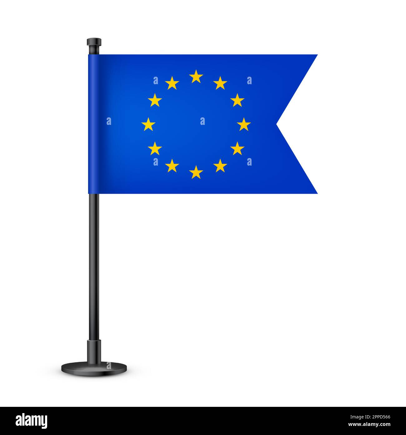 Realistic European table flag on a black steel pole. Souvenir from ...