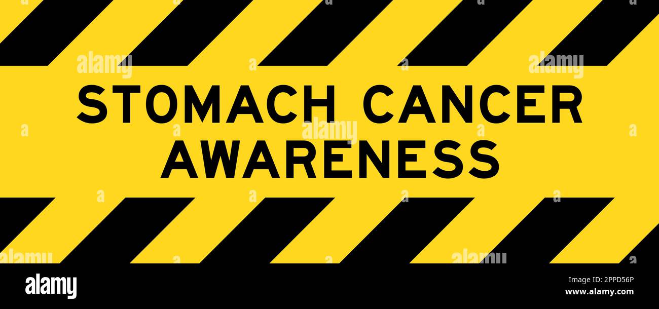 Yellow and black color with line striped label banner with word stomach ...