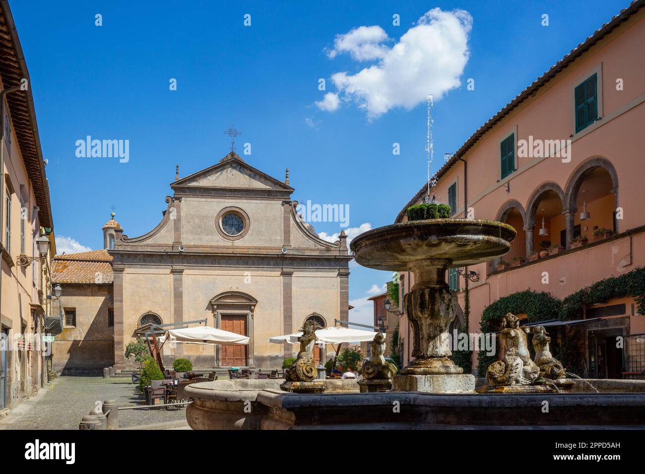 Italy, Lazio, Tuscania, Fontana Grande in front of Co-cathedral of ...