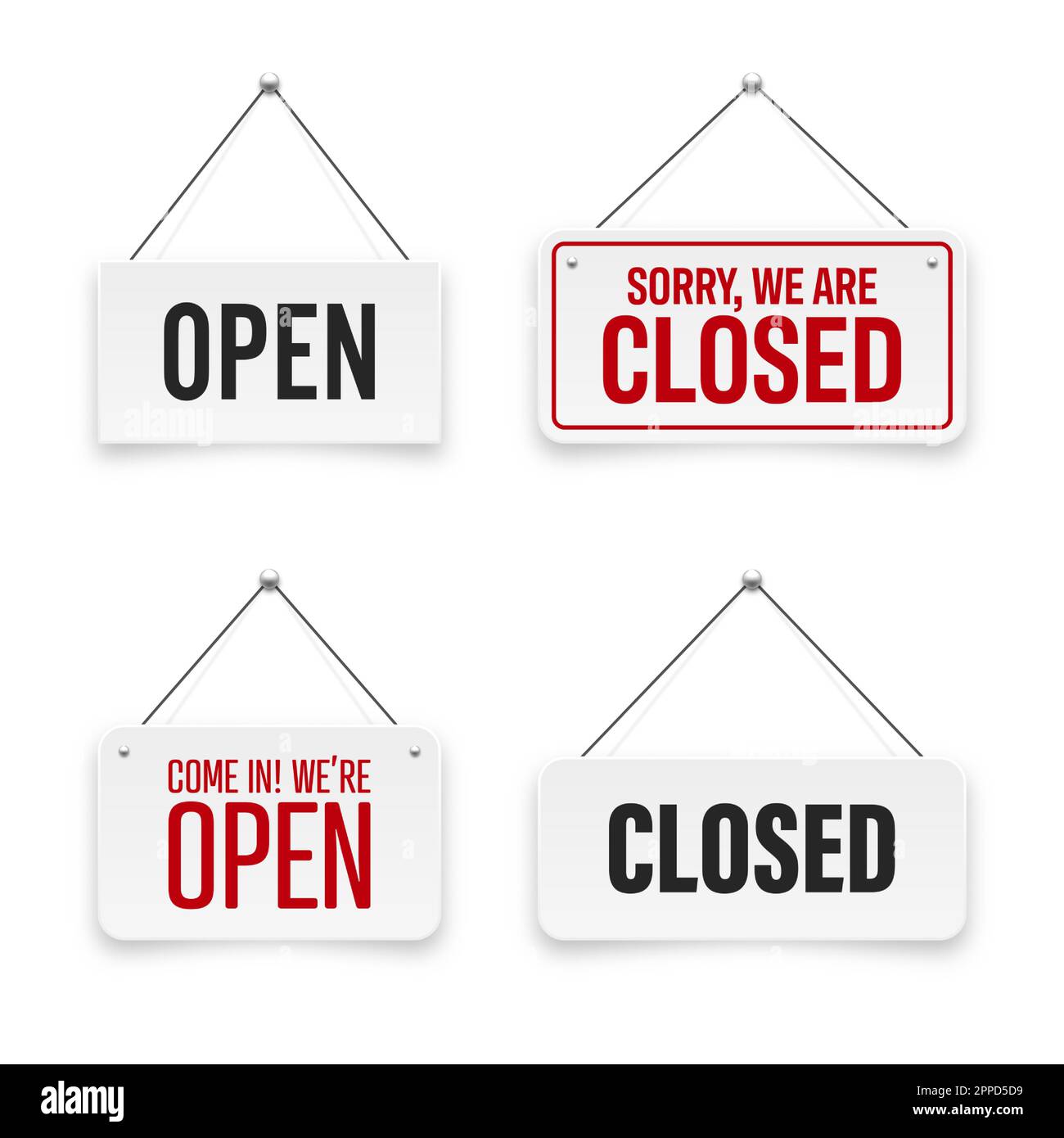 Realistic open or closed hanging signboards. Vintage door sign for cafe ...