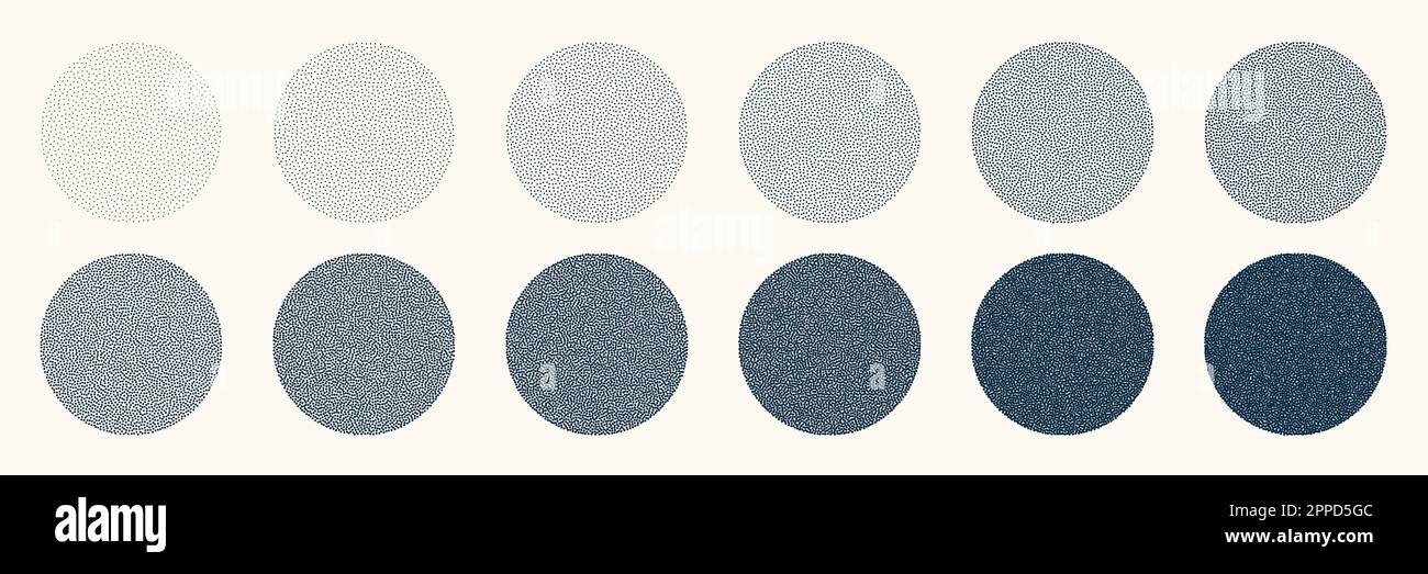 Round shaped dotted objects, vintage stipple elements. Fading gradient ...