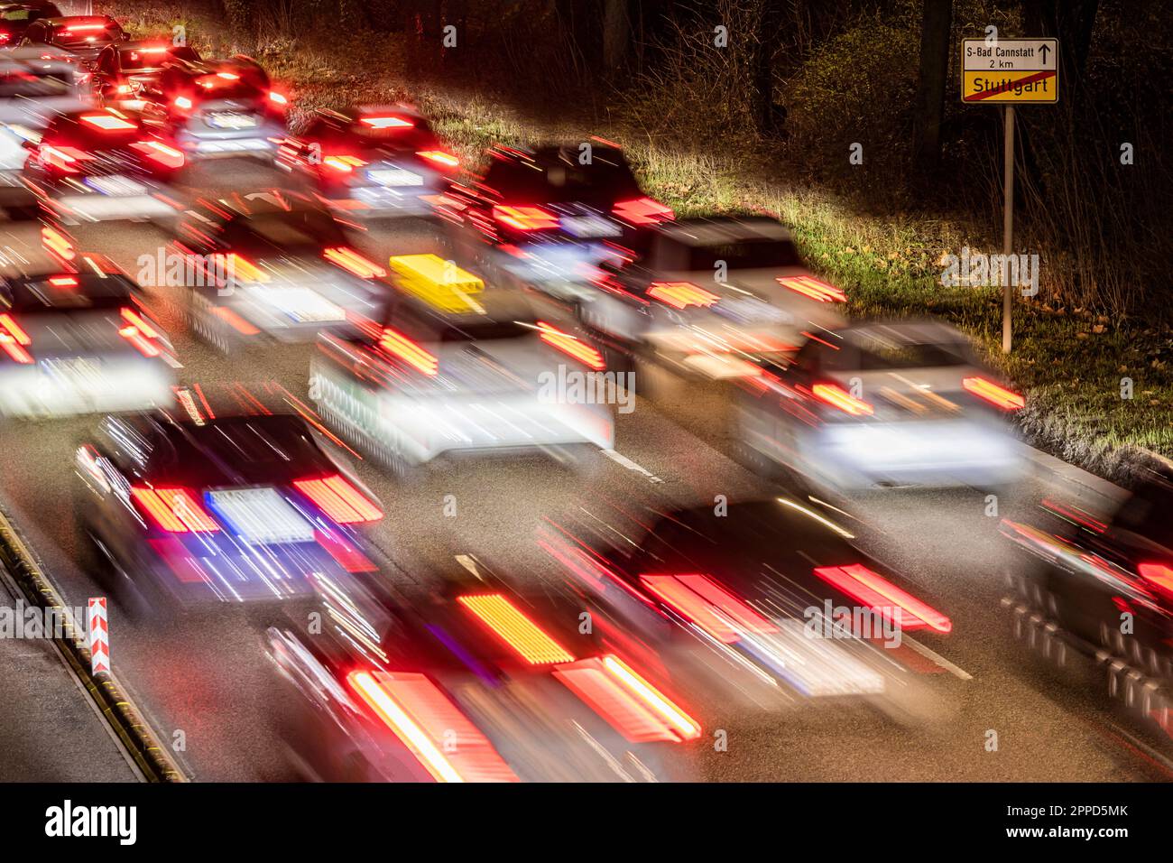 Germany, Baden-Wurttemberg, Stuttgart, Blurred motion of traffic jam on ...