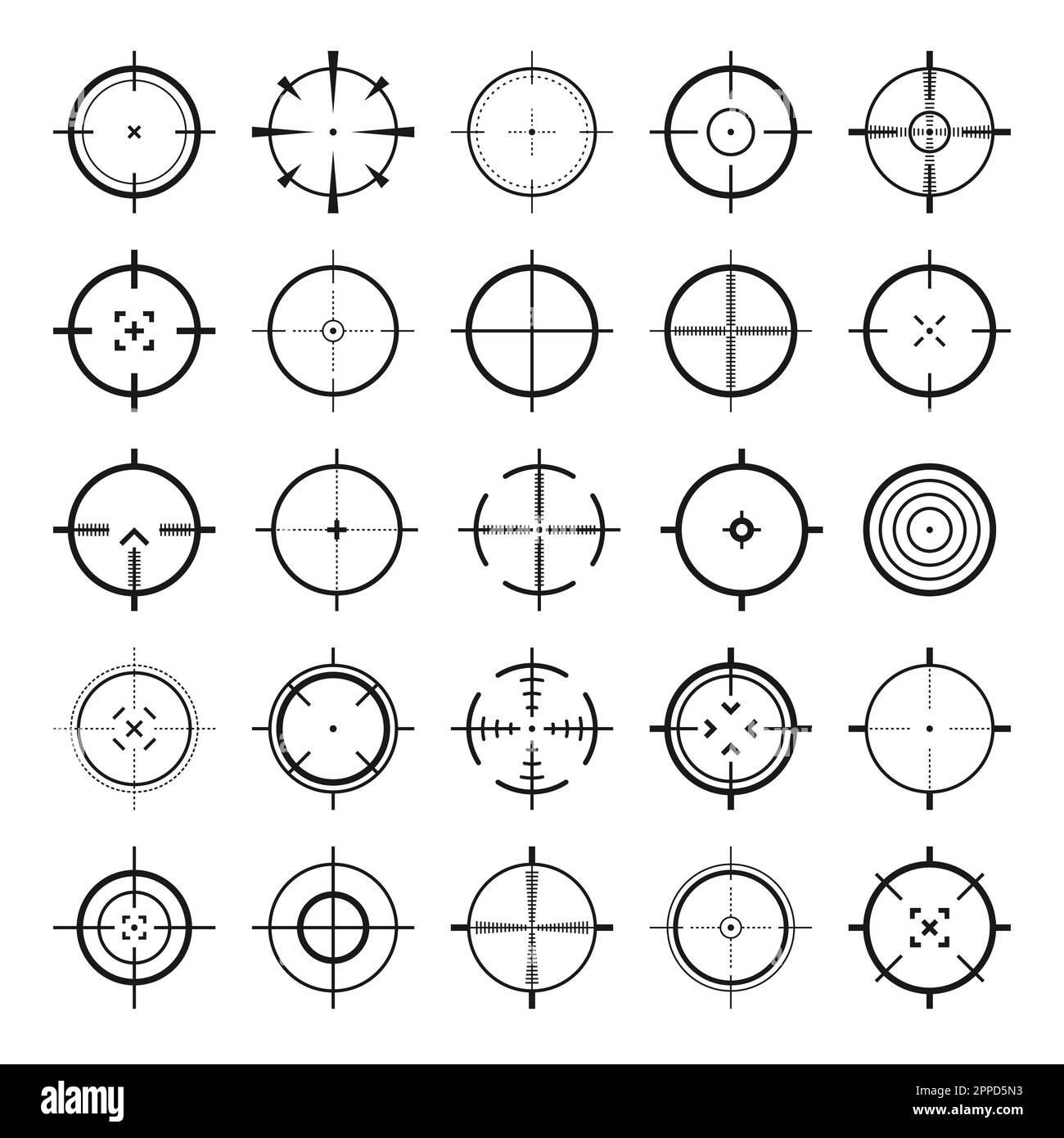 Crosshair, gun sight vector icons. Bullseye, black target or aim symbol ...