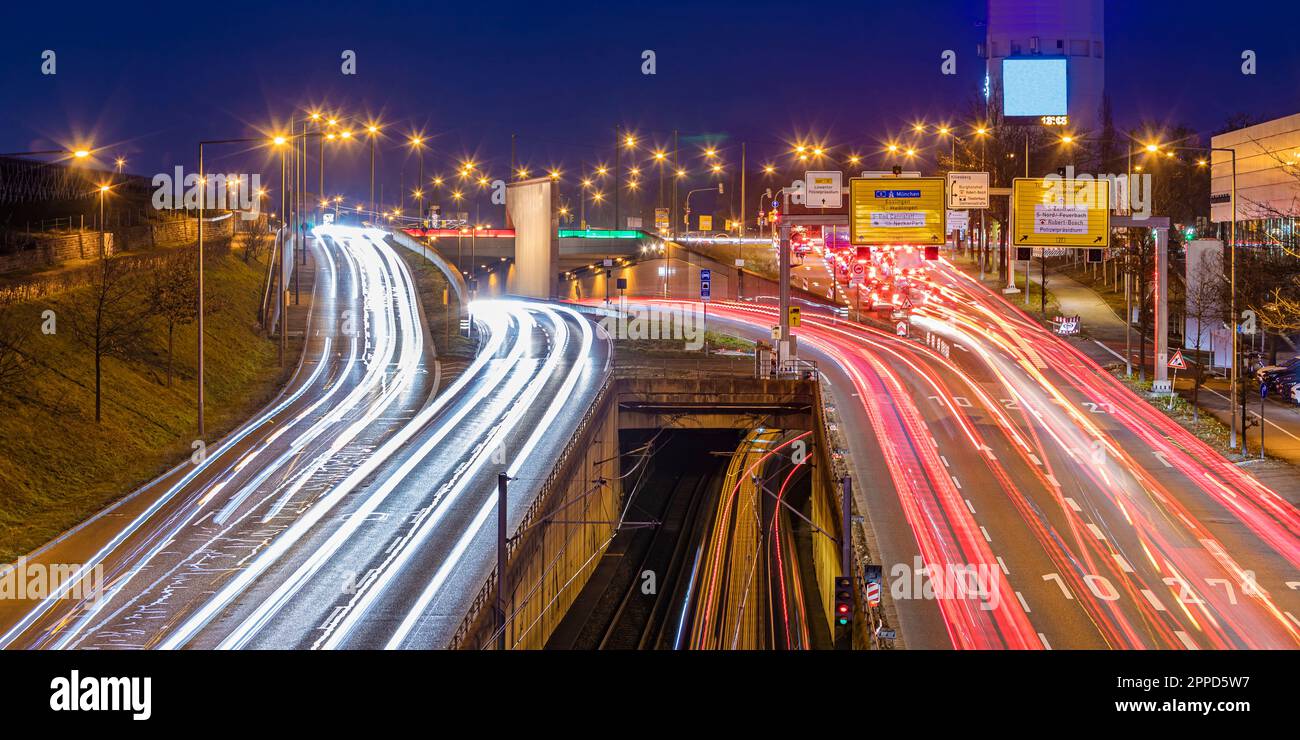 Germany, Baden-Wurttemberg, Stuttgart, Vehicle light trails on federal ...