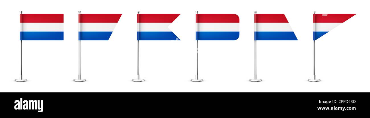 Realistic various Dutch table flags on a chrome steel pole. Souvenir ...