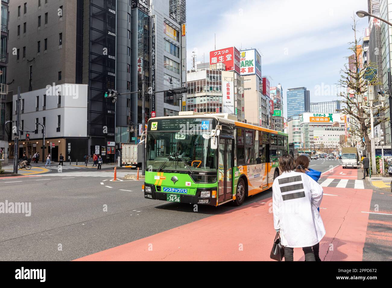 Tokyo bus Shinjuku April 2023, public transport single decker bus in ...