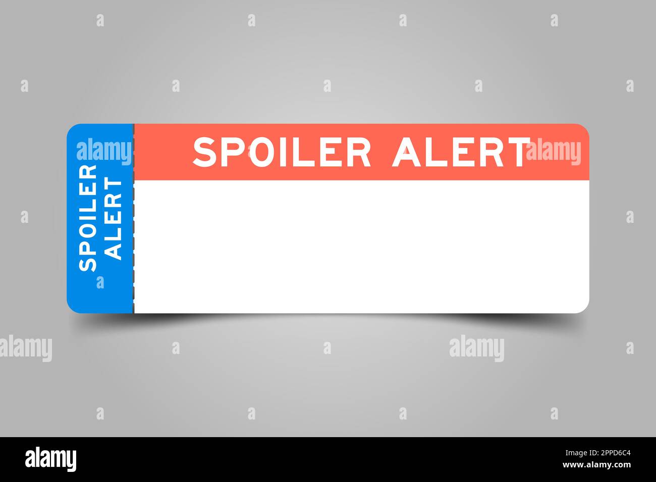 Blue and orange color ticket with word spoiler alert and white copy ...