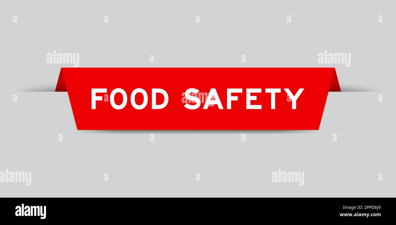 Red color inserted label with word food safety on gray background Stock ...