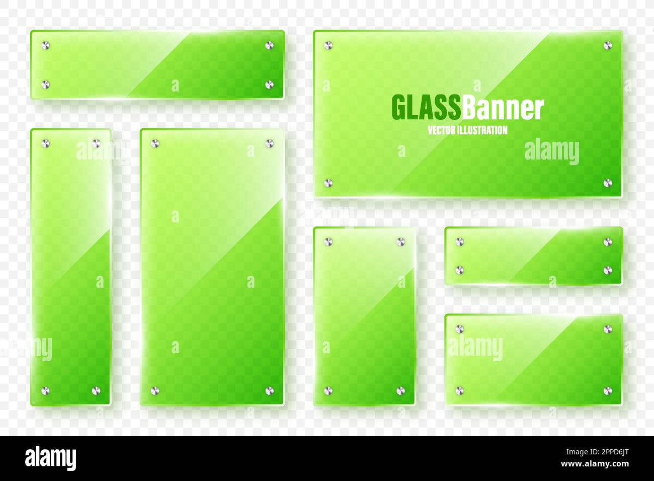 Realistic glass frames collection. Green transparent glass banners with ...