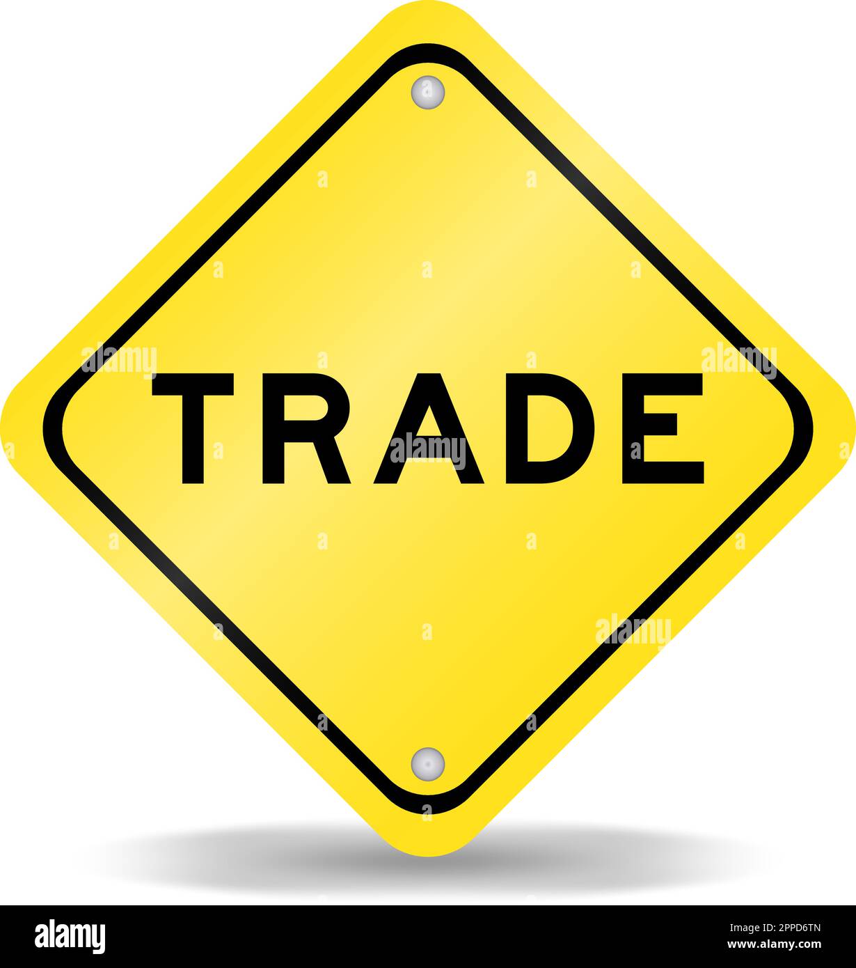 Yellow color transportation sign with word trade on white background ...