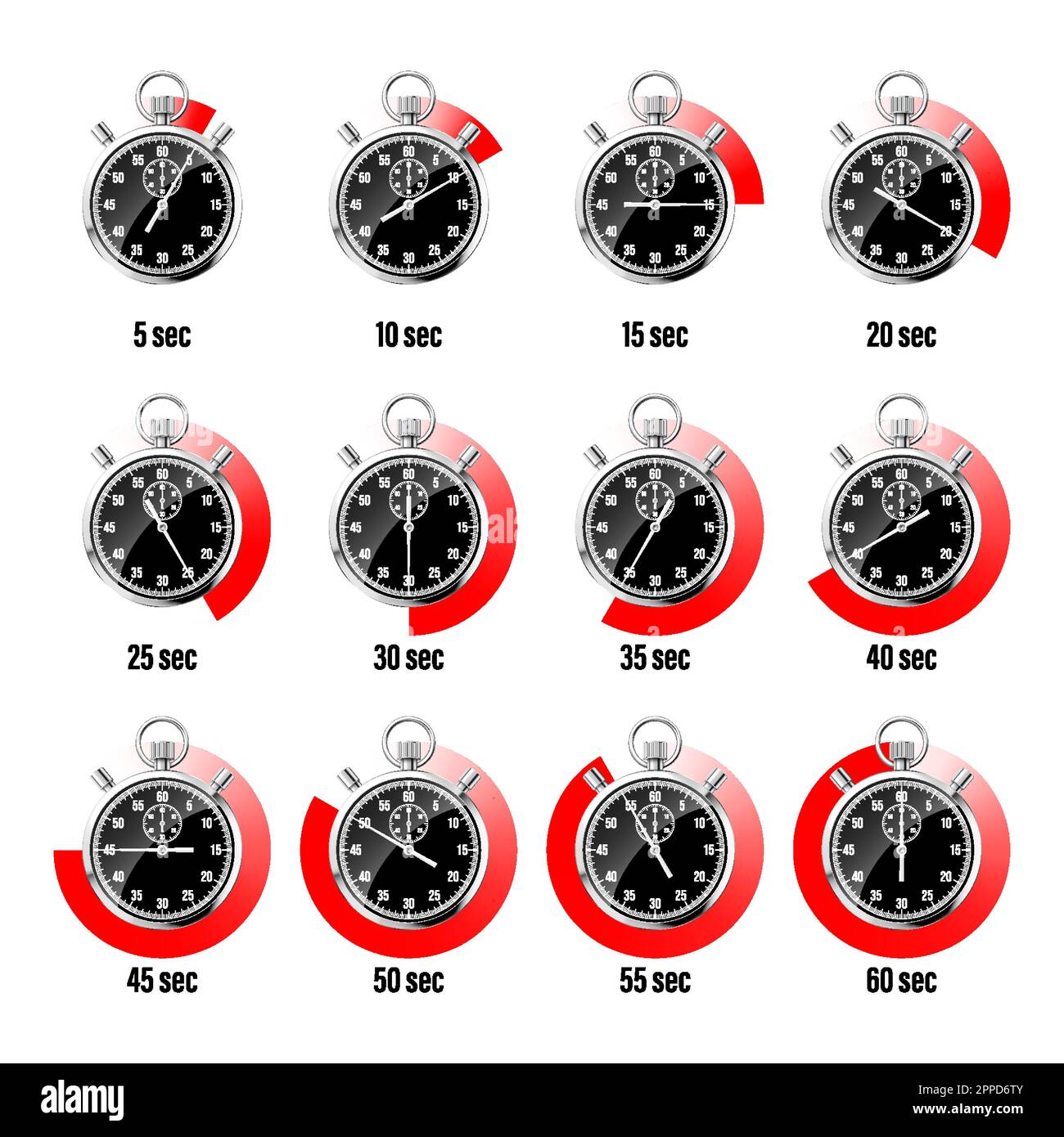 Realistic classic stopwatch. Shiny metal chronometer, black time ...