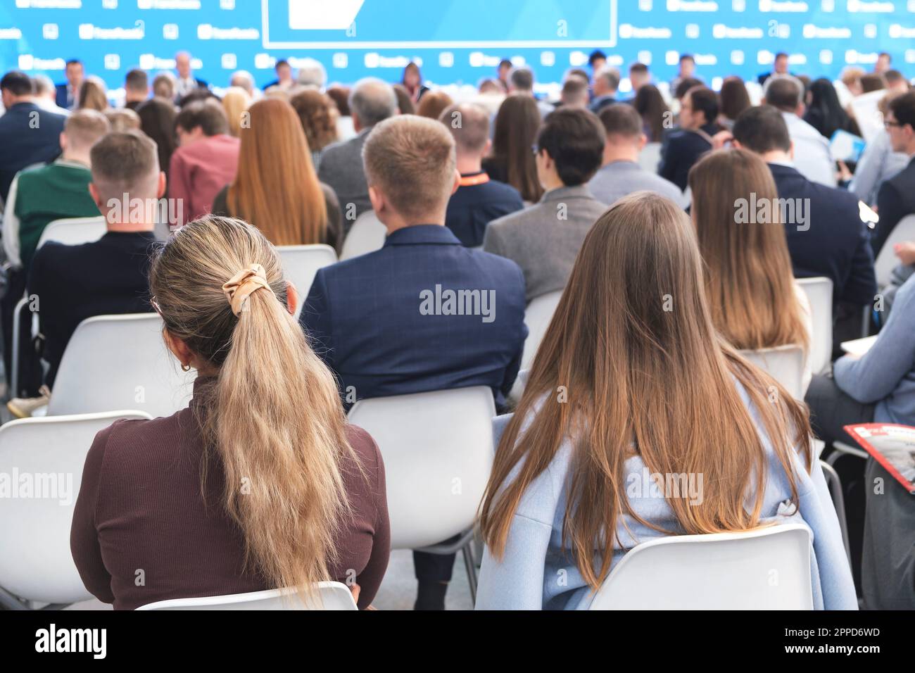 Business woman and people Listening on The Conference. Horizontal Image ...