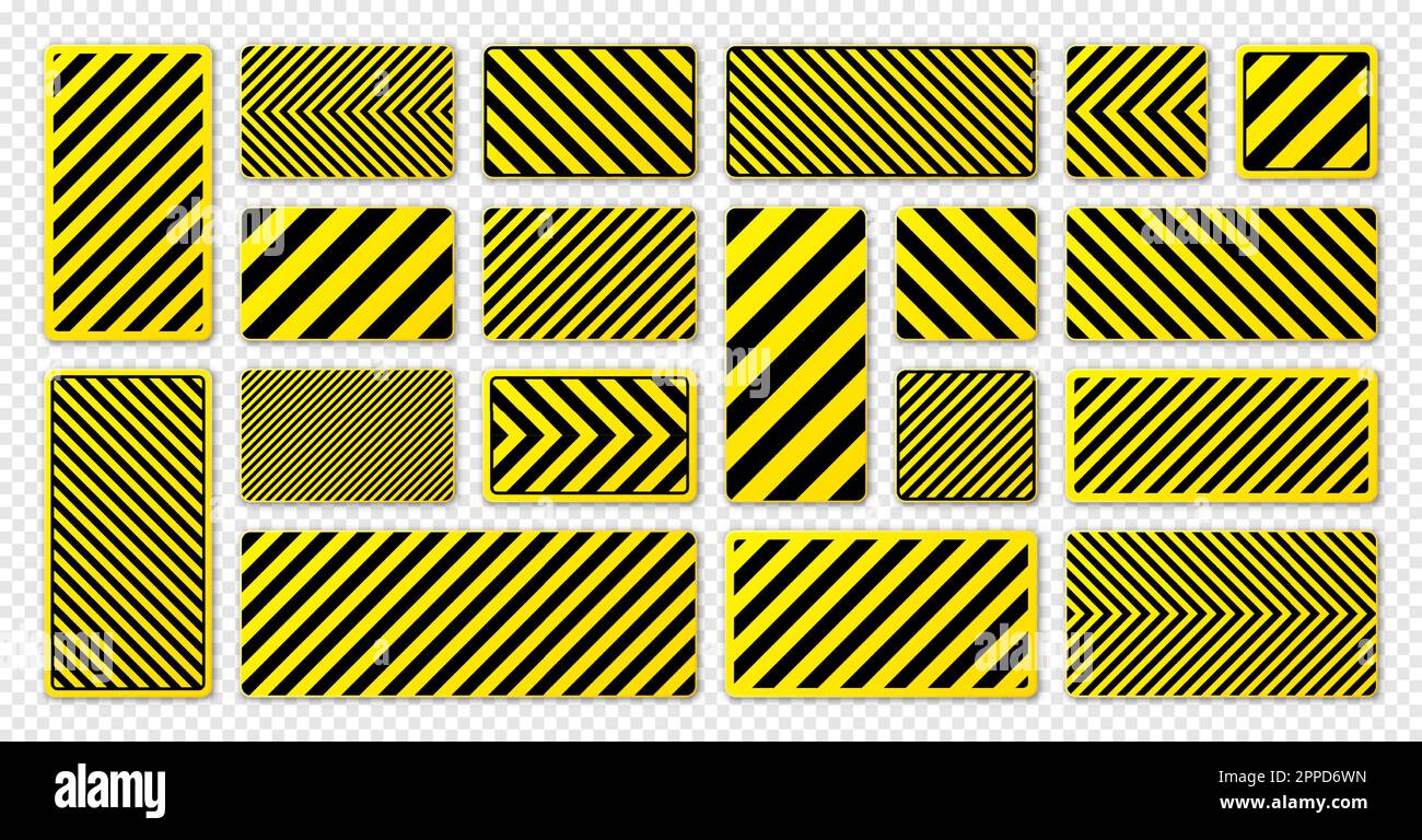 Various black and yellow warning signs with diagonal lines. Attention ...