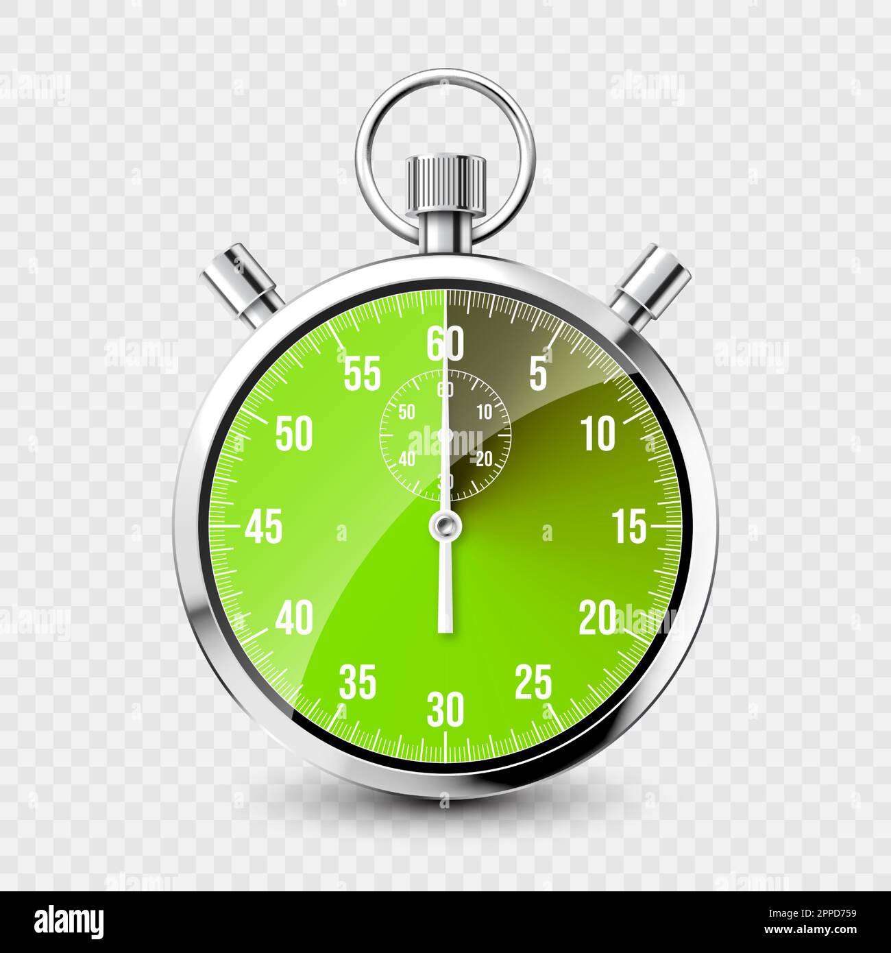 Realistic classic stopwatch. Shiny metal chronometer, time counter with ...