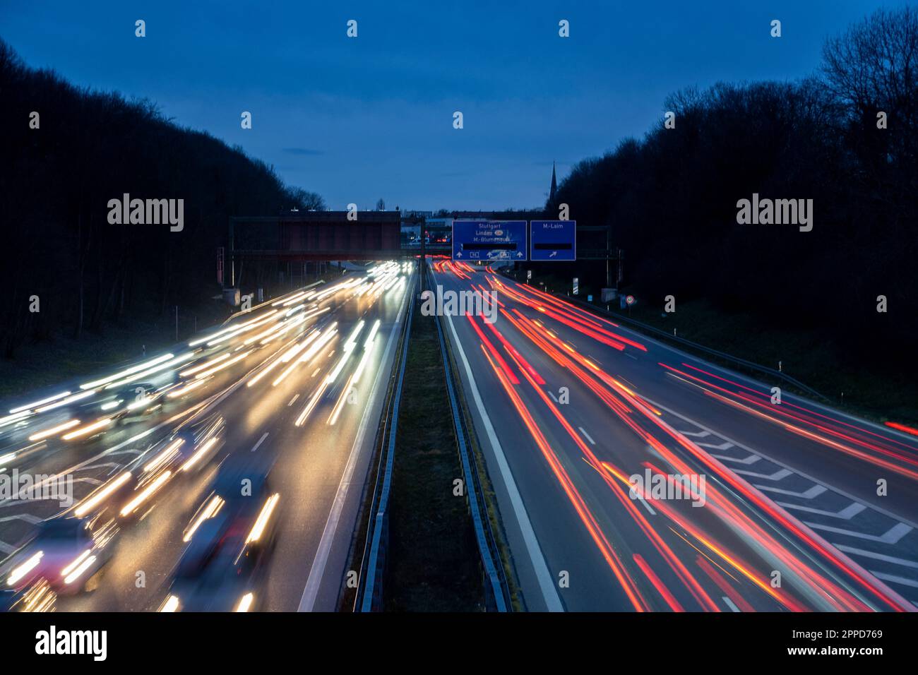 Germany, Bavaria, Long exposure of traffic on multiple lane highway at ...