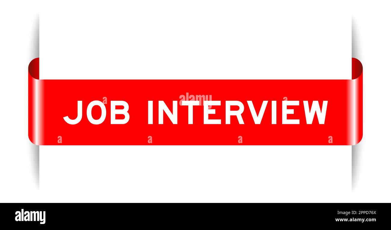 Red color inserted label banner with word job interview on white ...