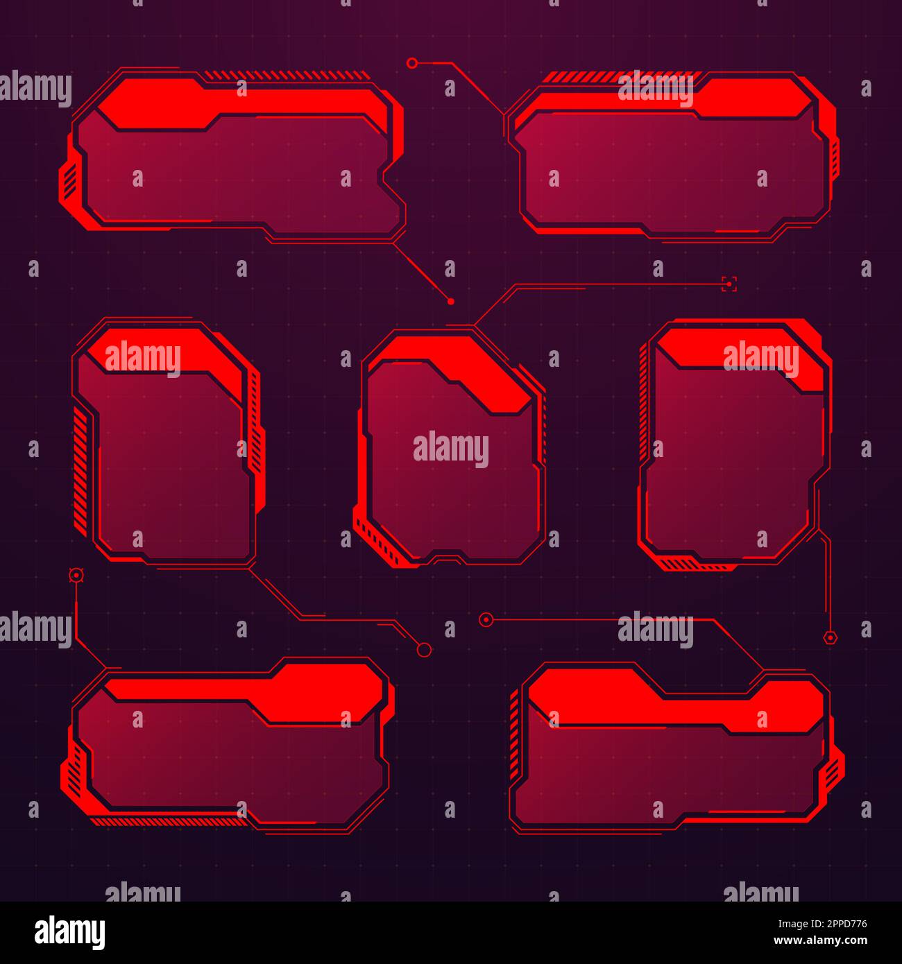 Red futuristic HUD or UI elements. Sci-fi user interface text boxes, callouts. Warning message ...
