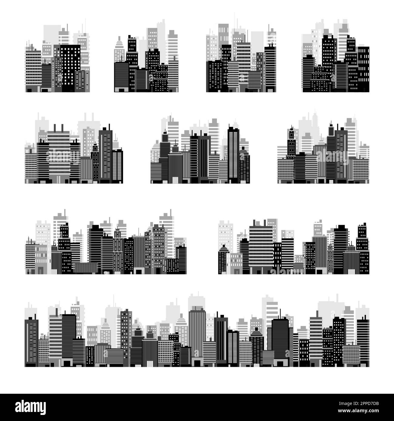 City silhouettes. Cityscape, town skyline, horizontal panorama. Midtown ...