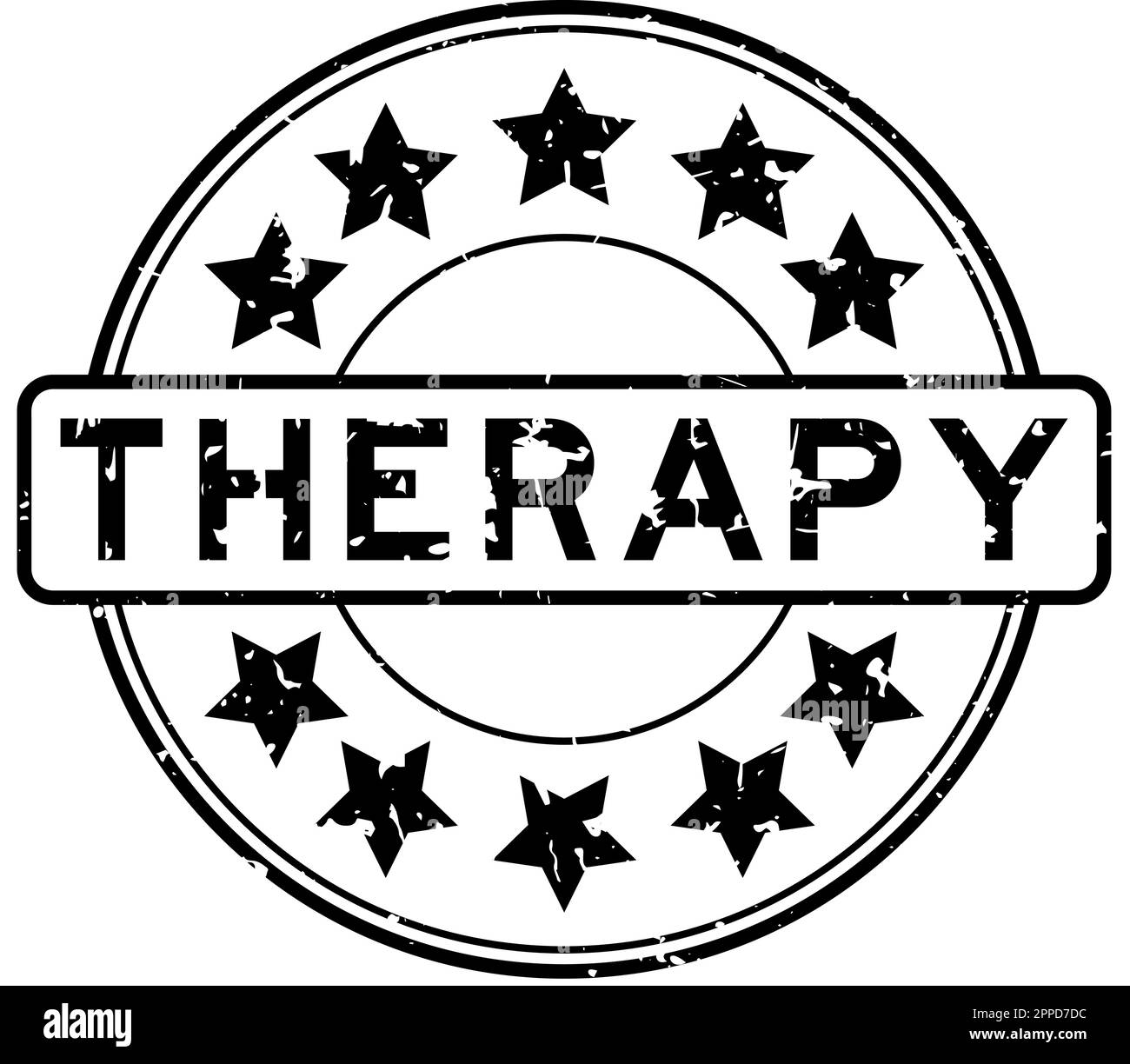 Grunge black therapy word with star icon round rubber seal stamp on ...