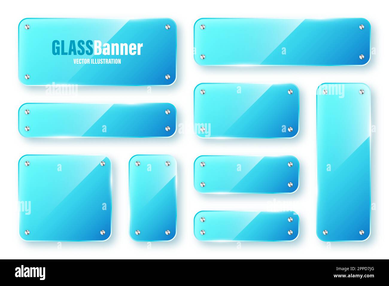 Realistic isolated glass frames collection. Blue transparent glass ...