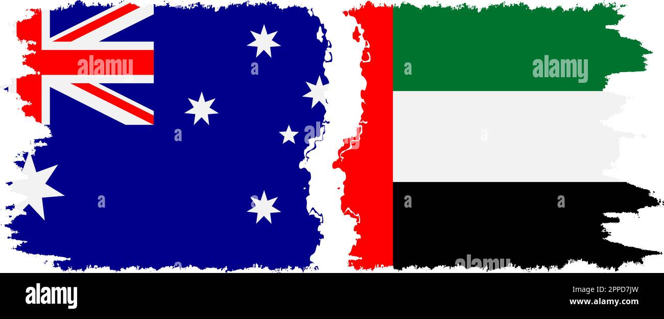 United Arab Emirates and Australia grunge flags connection, vector ...
