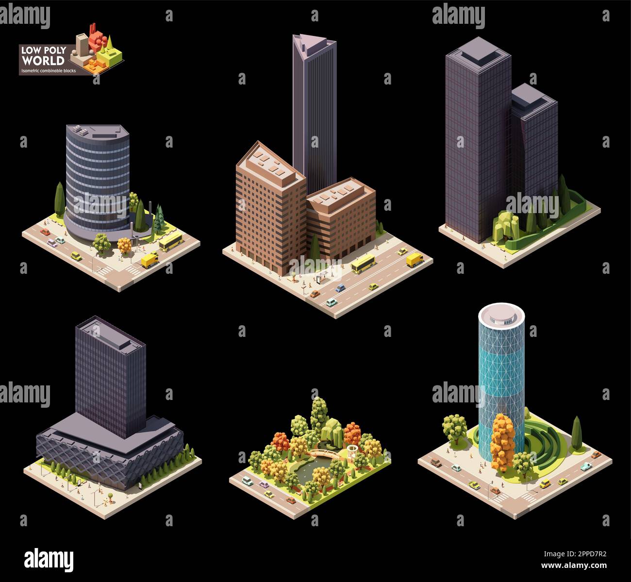 Vector isometric world map creation set. Combinable map elements. City ...