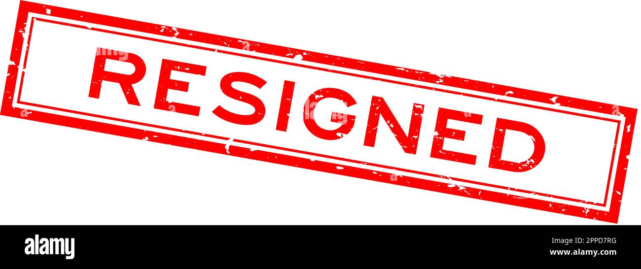 Grunge red resigned word square rubber seal stamp on white background ...