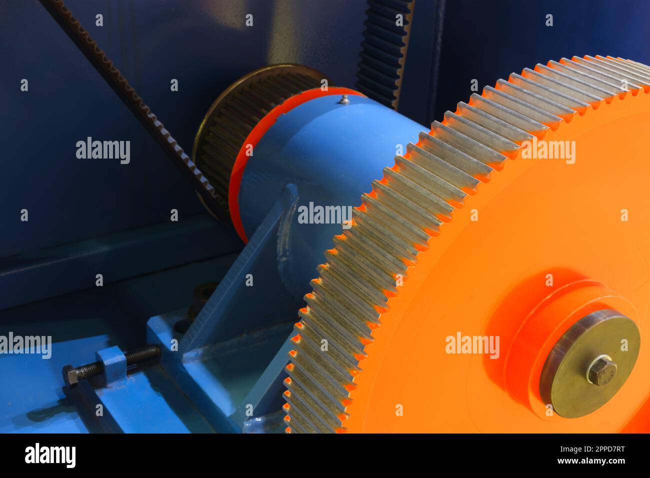 Belt transmission close up, industrial technology concept background ...