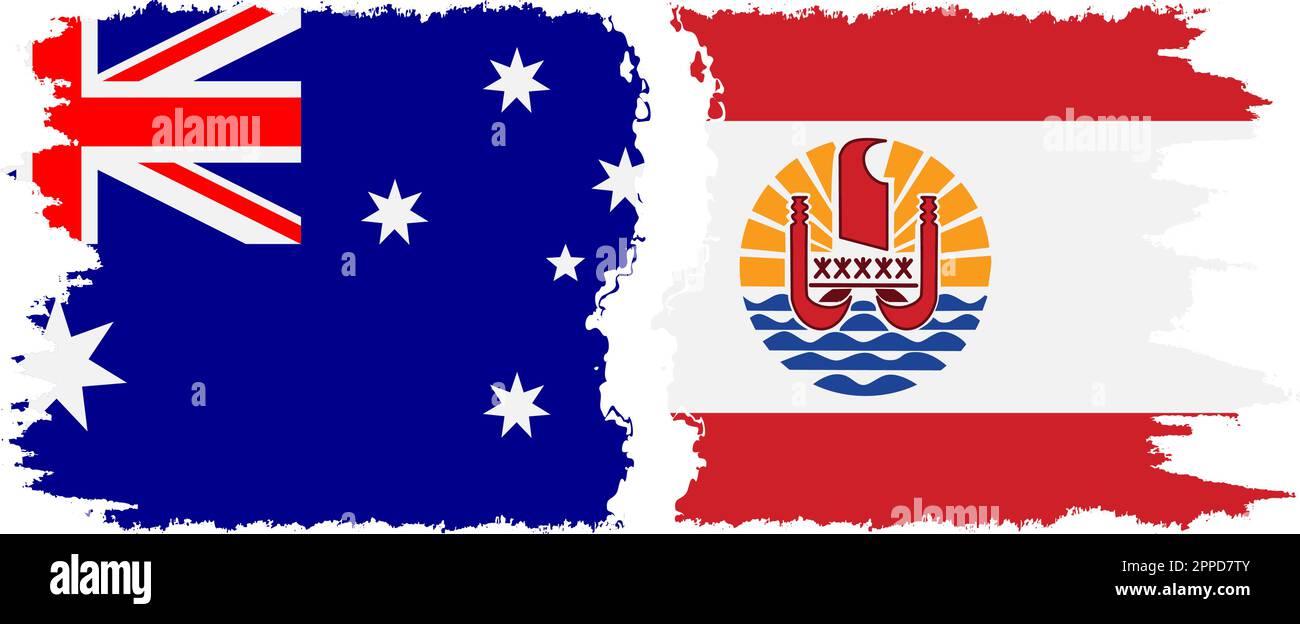 French Polynesia and Australia grunge flags connection, vector Stock ...