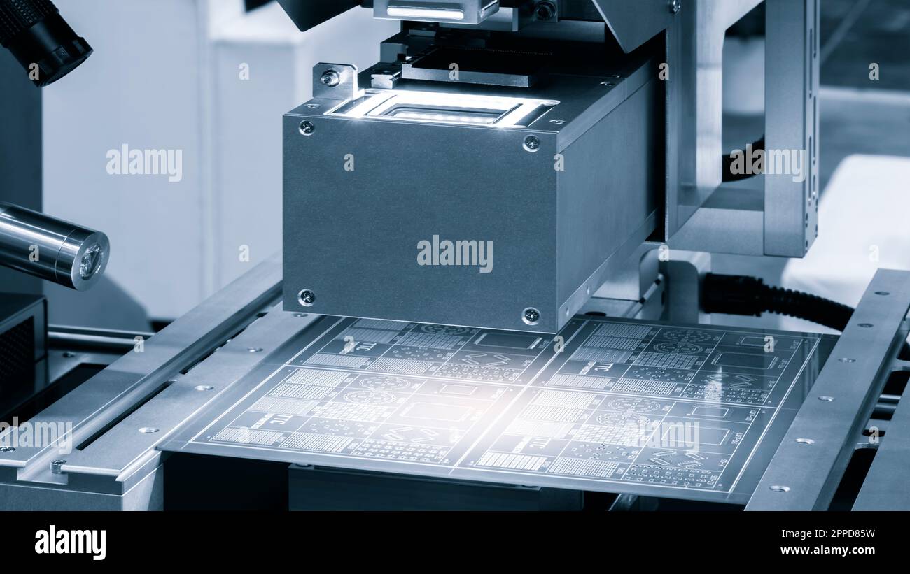 Close Up Of Examining Of Test Sample Of Microchip Transistor Under The Microscope In Laboratory