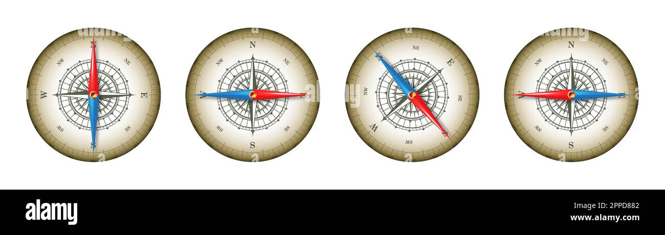 Marine compass, nautical wind rose with cardinal directions of North ...