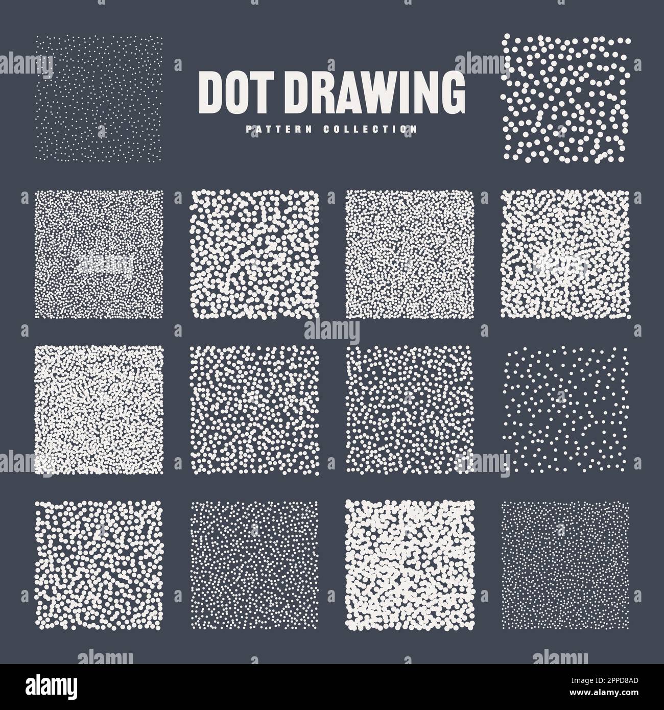 Square shaped dotted objects, stipple elements. Stippling, dotwork ...