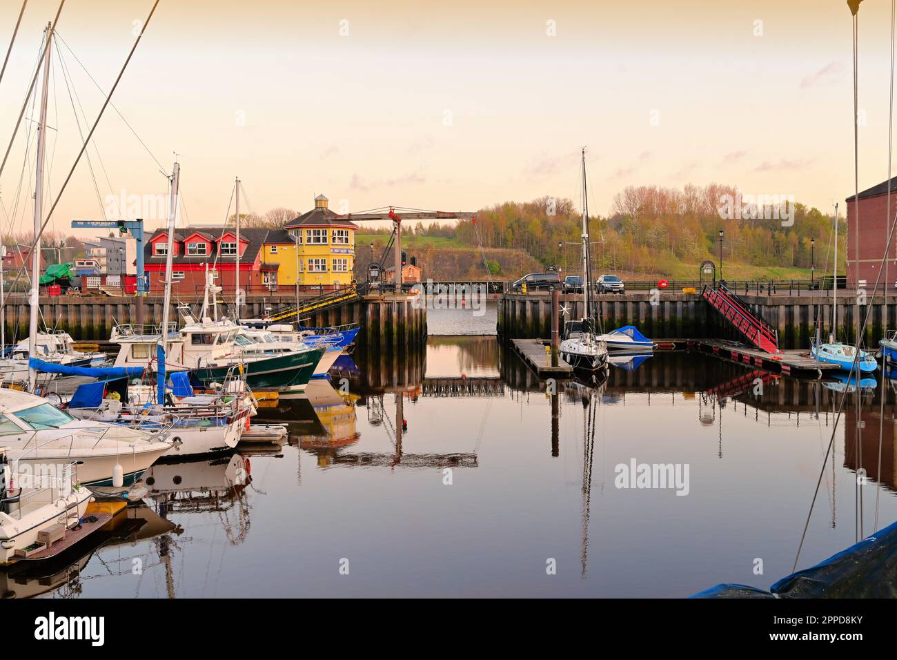 St Peters Basin and Marina Newcastle upon Tyne at sunset with yachts ...