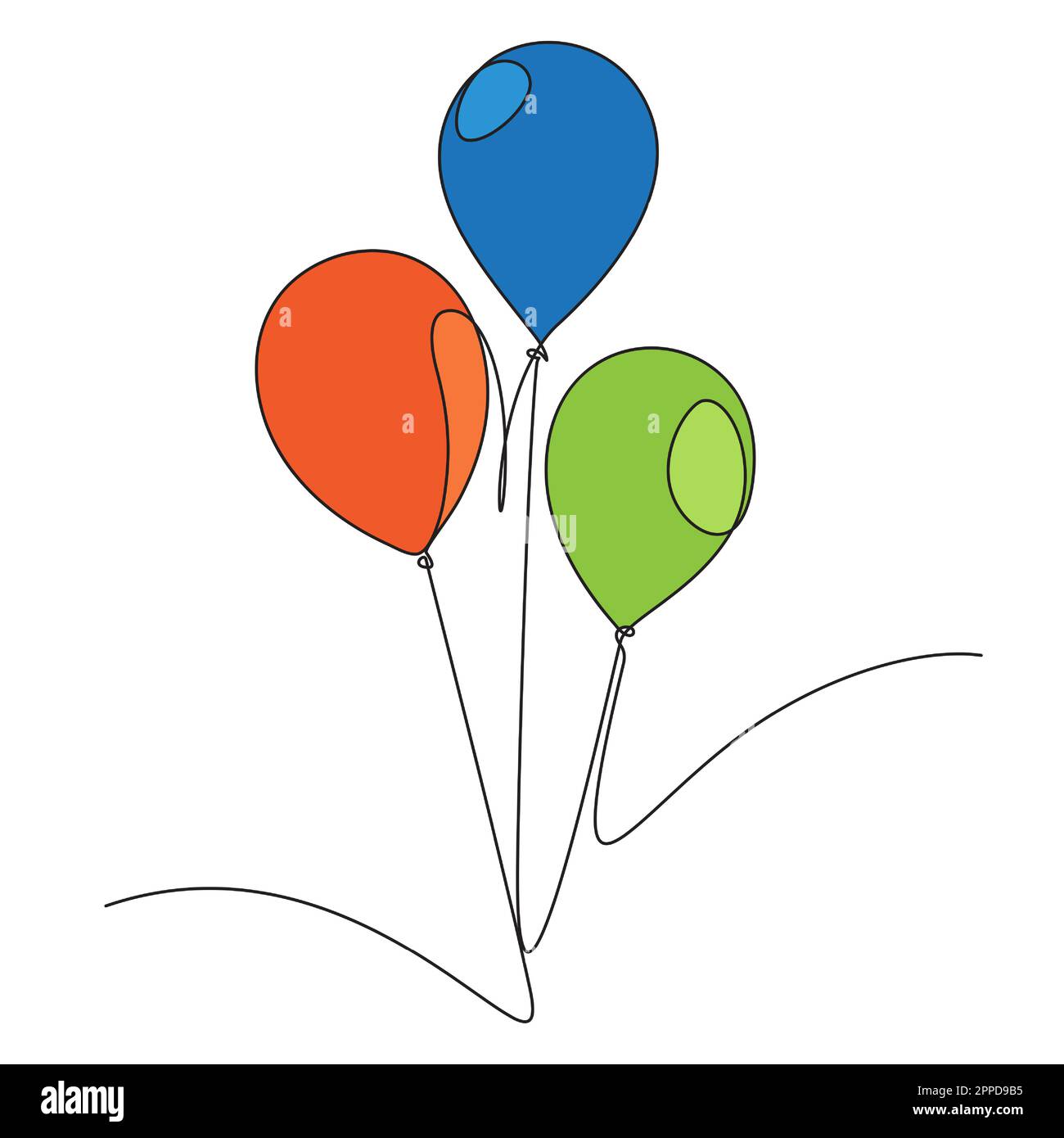 decorative balloons bunch in one line drawing vector illustration Stock ...